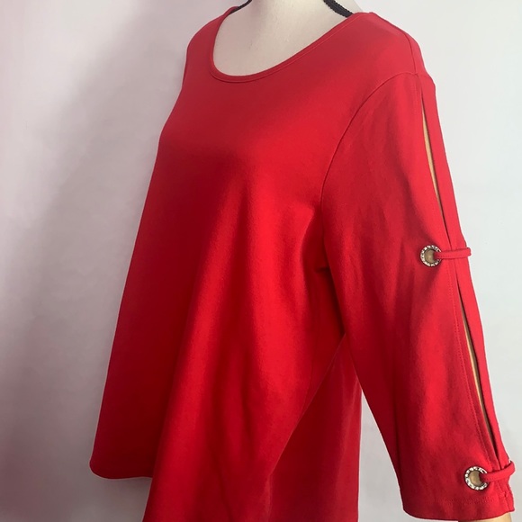 Quacker Factory Tops Quacker Factory Red Split Sleeve Toprhinestone